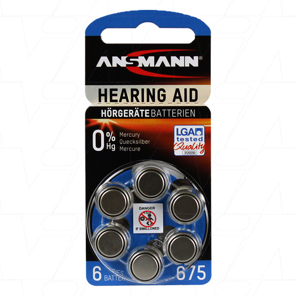 Ansmann 5013253 A675 hearing aid battery. Replaces 675, 675A, 675AP ...